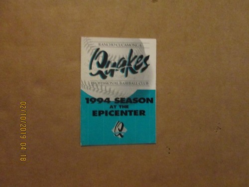 Rancho Cucamonga Quakes Vintage 1994 Team Logo Baseball Pocket Schedule ...