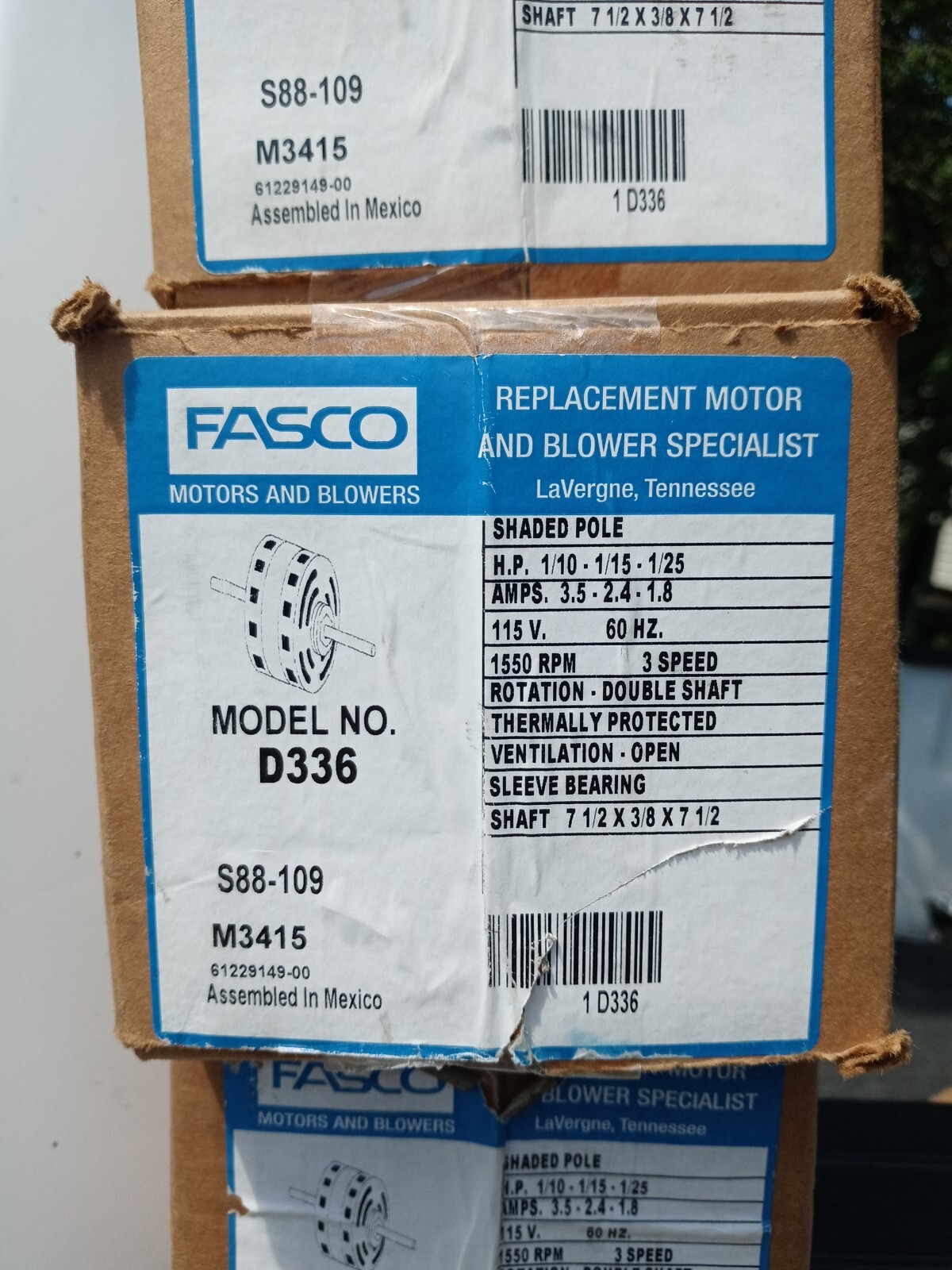 Fasco D336 Motor 4.4" 1/10 HP 115v 1550 RPM 3 Speed 3.5 Amp for sale ...