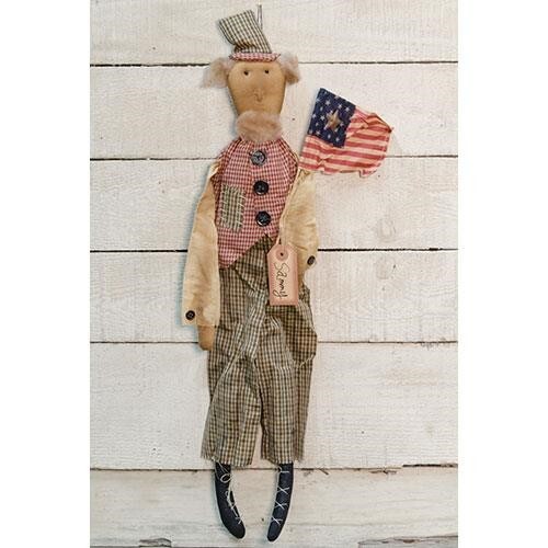 NEW PRIMITIVE UNCLE SAM DOLL Cloth with Flag 22.5"Hx4"Wx2.5"D Rustic ...