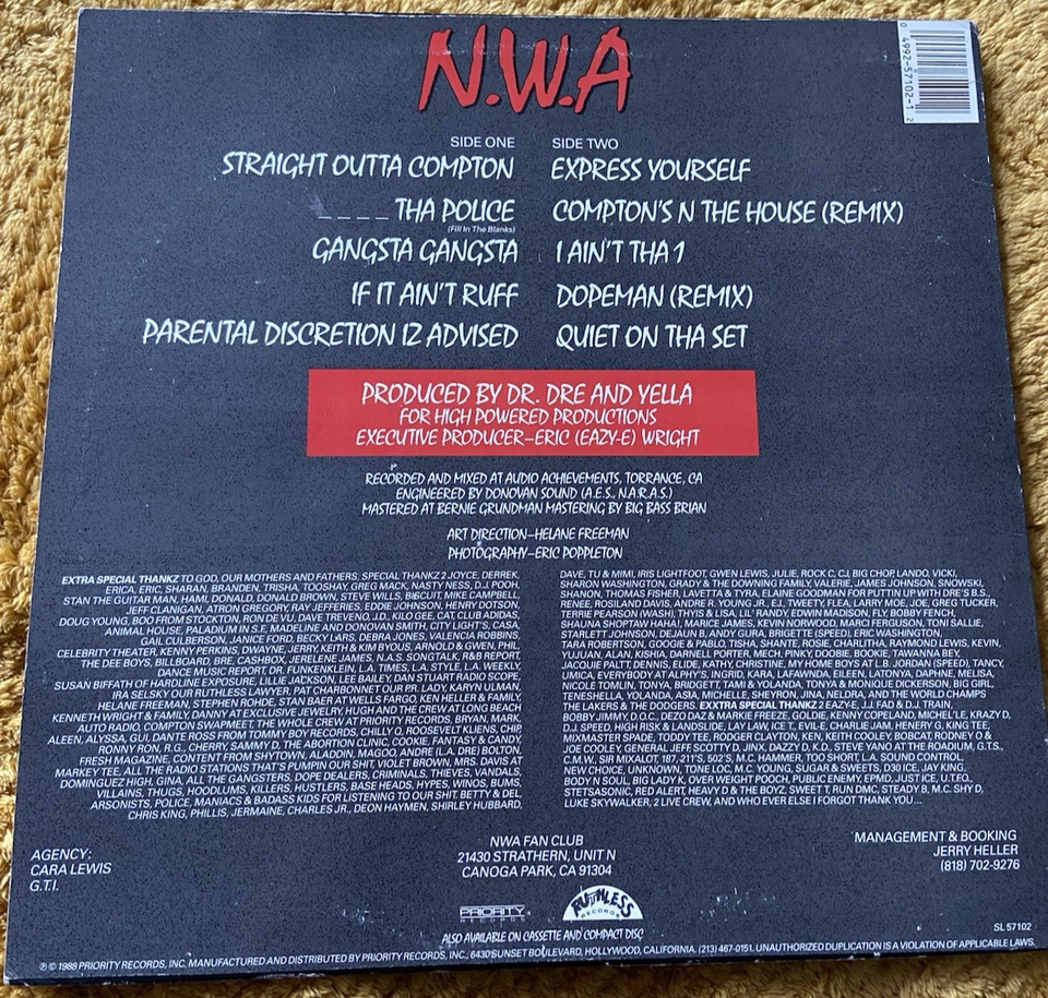 N.W.A STRAIGHT OUTTA COMPTON 1989 OG USA Pressing SL57112 RUTHLESS ...