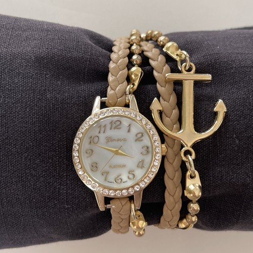 Vintage Geneva Platinum Women's Gold Bracelet Watch w/Rhinestone Rimmed ...