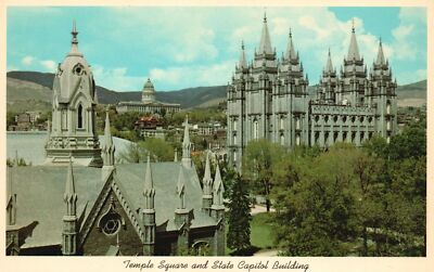 Postcard The Mormon Temple Square And State Capitol Salt Lake City Utah ...