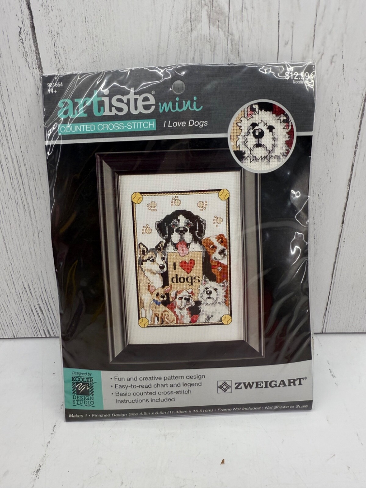 Zweigart Artiste Mini Cross Stitch Kit #981654 I Love Dogs 4.5" x 6.5 ...