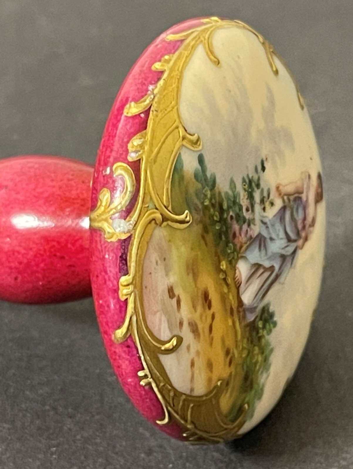 Rare French Porcelain Hand Painted Cane/Parasol Handle - Gem