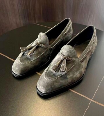 Handmade Men Shoes, Gray Dress Shoes, Office Moccasins, Formal Tassels ...