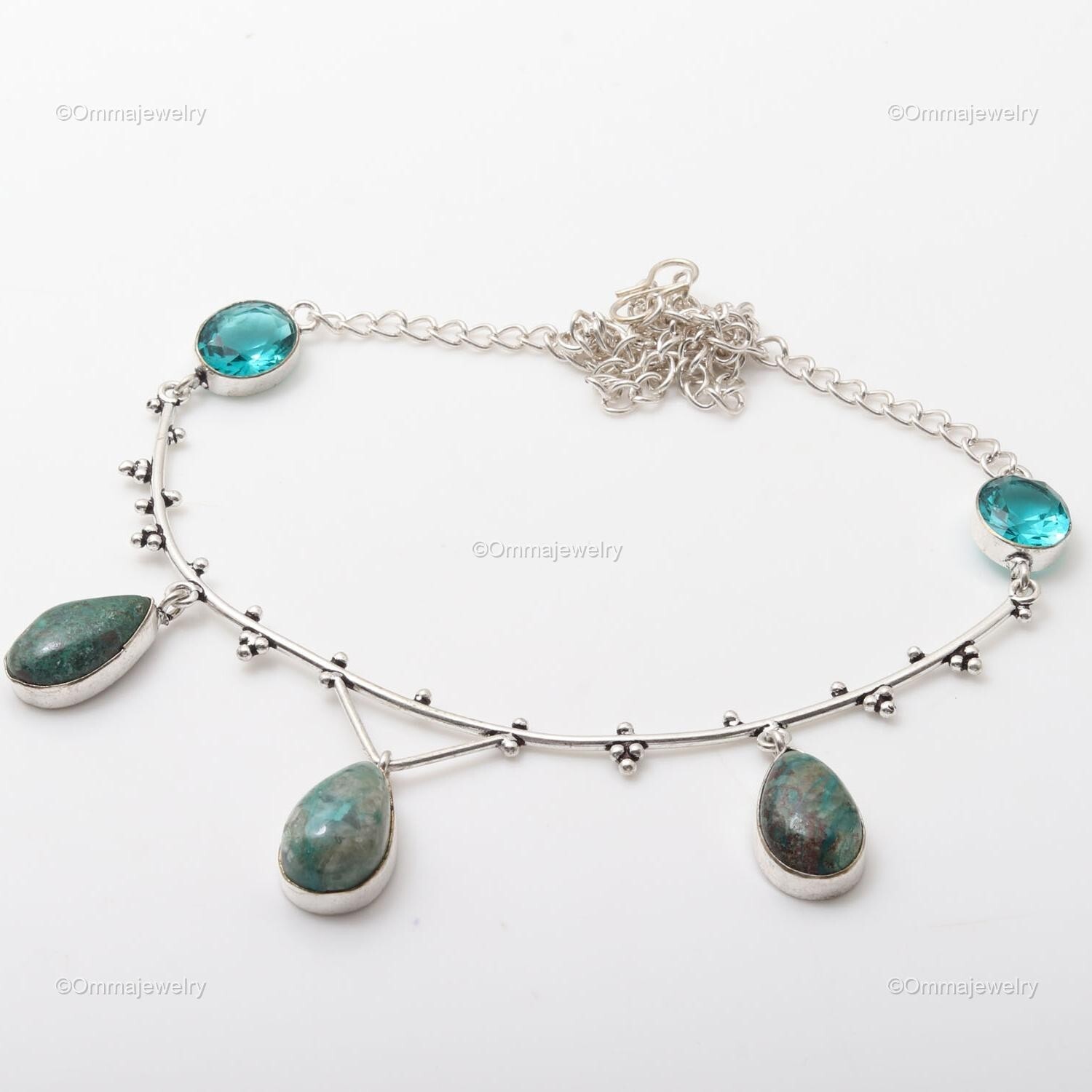 Chrysocolla Gemstone Jewelry Silver Plated Bestie Gift Chain Necklace ...
