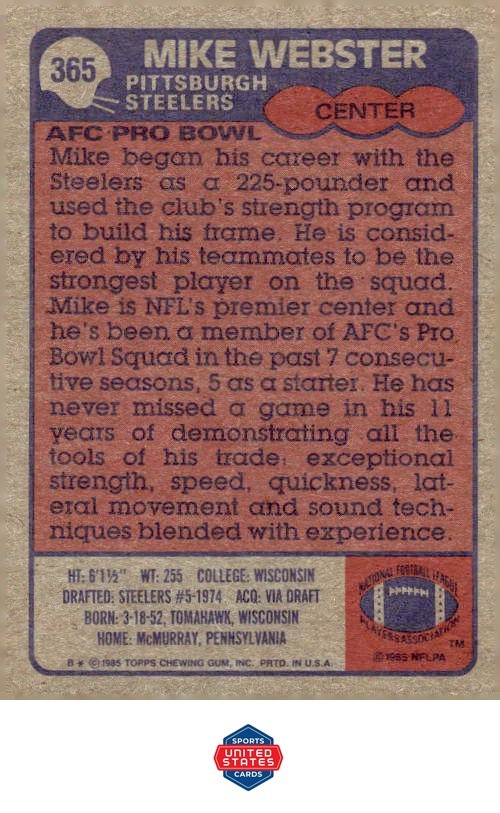 1985 Topps #365 Mike Webster | eBay