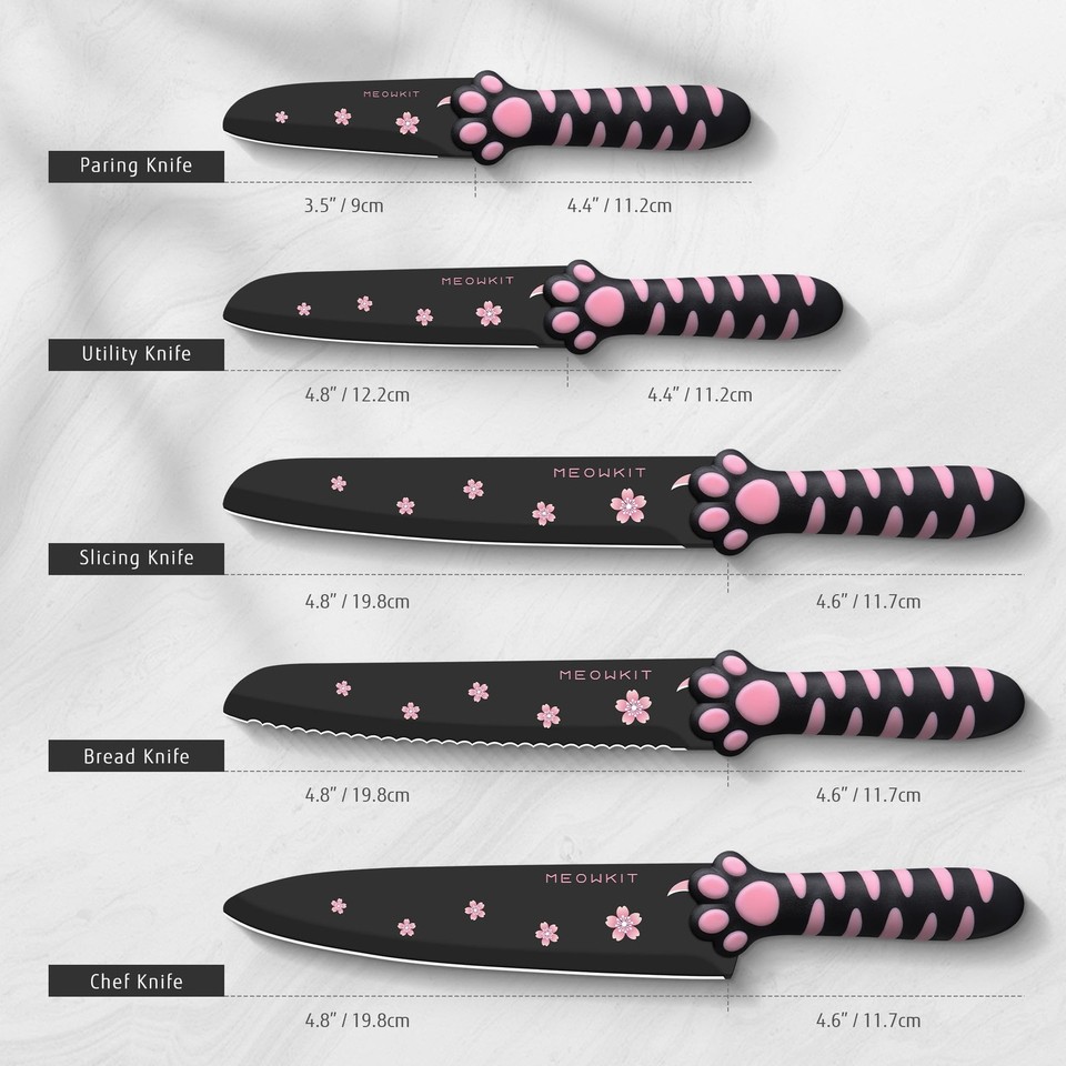 Cute Kitchen Knife Set, Dishwasher Safe, 5 pieces Non-Stick Knives ...
