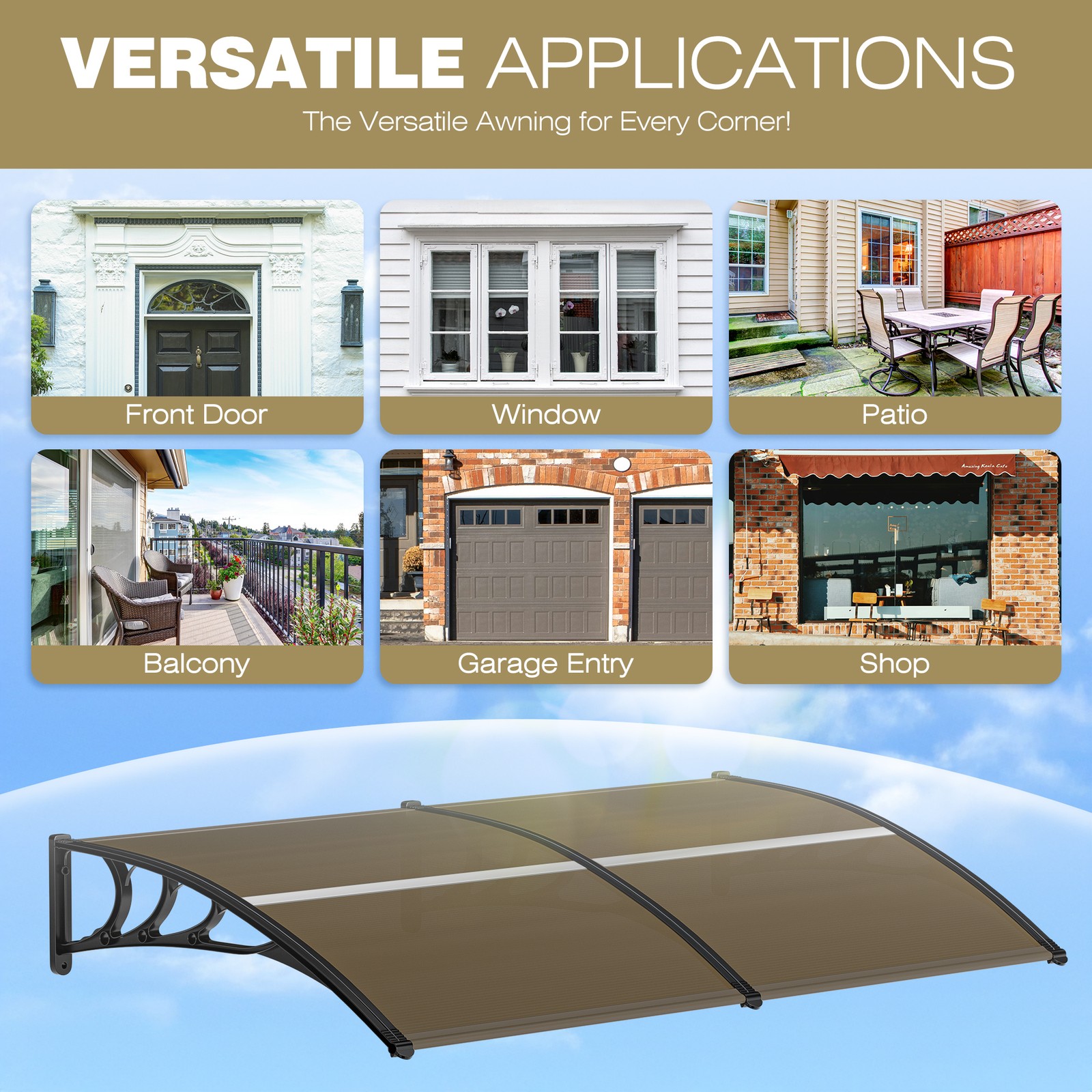 40" x 80" Window Awning Door Canopy Polycarbonate Cover Outdoor Front ...