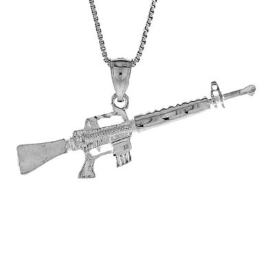 Sterling Silver M-16 Rifle Pendant / Charm, Italian Box Chain | eBay