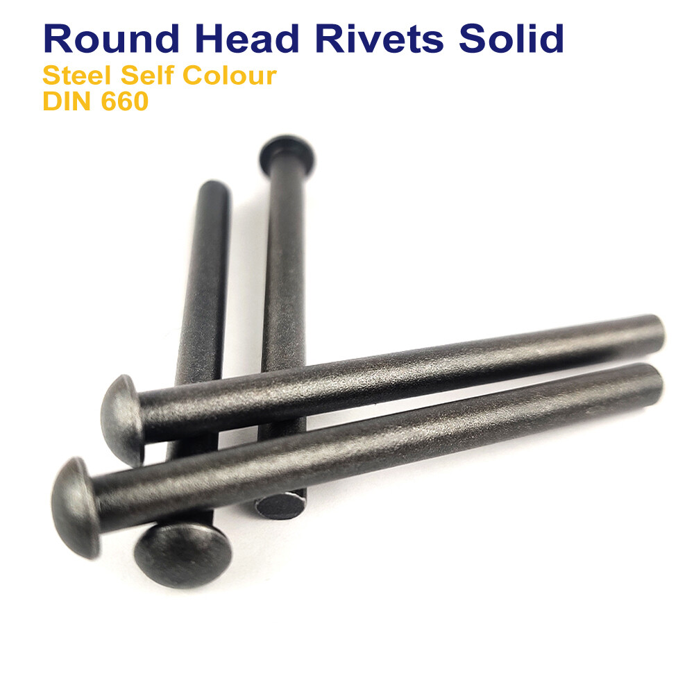 M6 - 6mm SOLID STEEL RIVETS ROUND DOME HEAD RIVETS STEEL SELF COLOUR ...