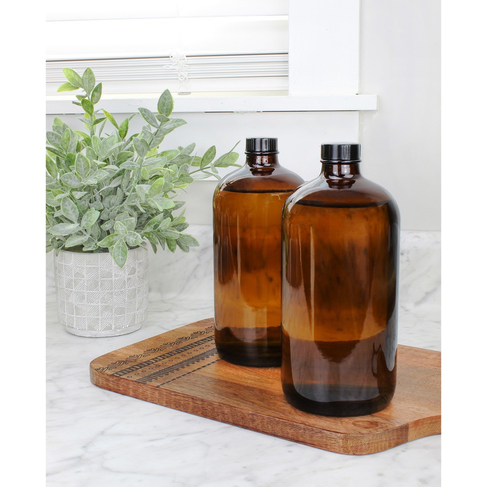 32oz Amber Kombucha Growler Bottles 4pk, 1QT w Polycone Phenolic Lids ...