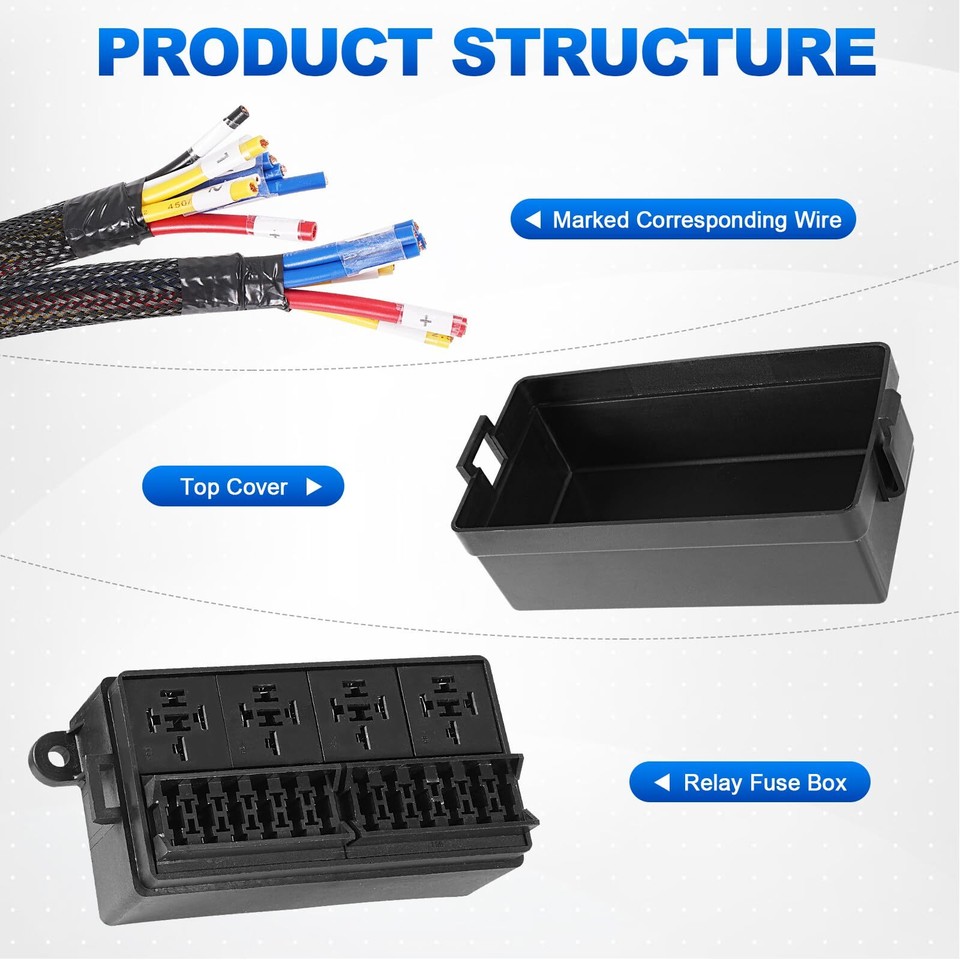 12 Volt Fuse Relay Box Pre-Wired Fuse and Relay Box with 4 Relays and ...