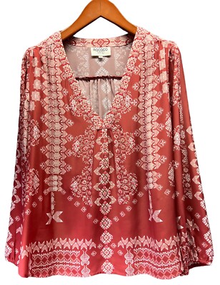 Rococo Sand Embelished Aztec Tunic Top Women Large V neck Boho | eBay