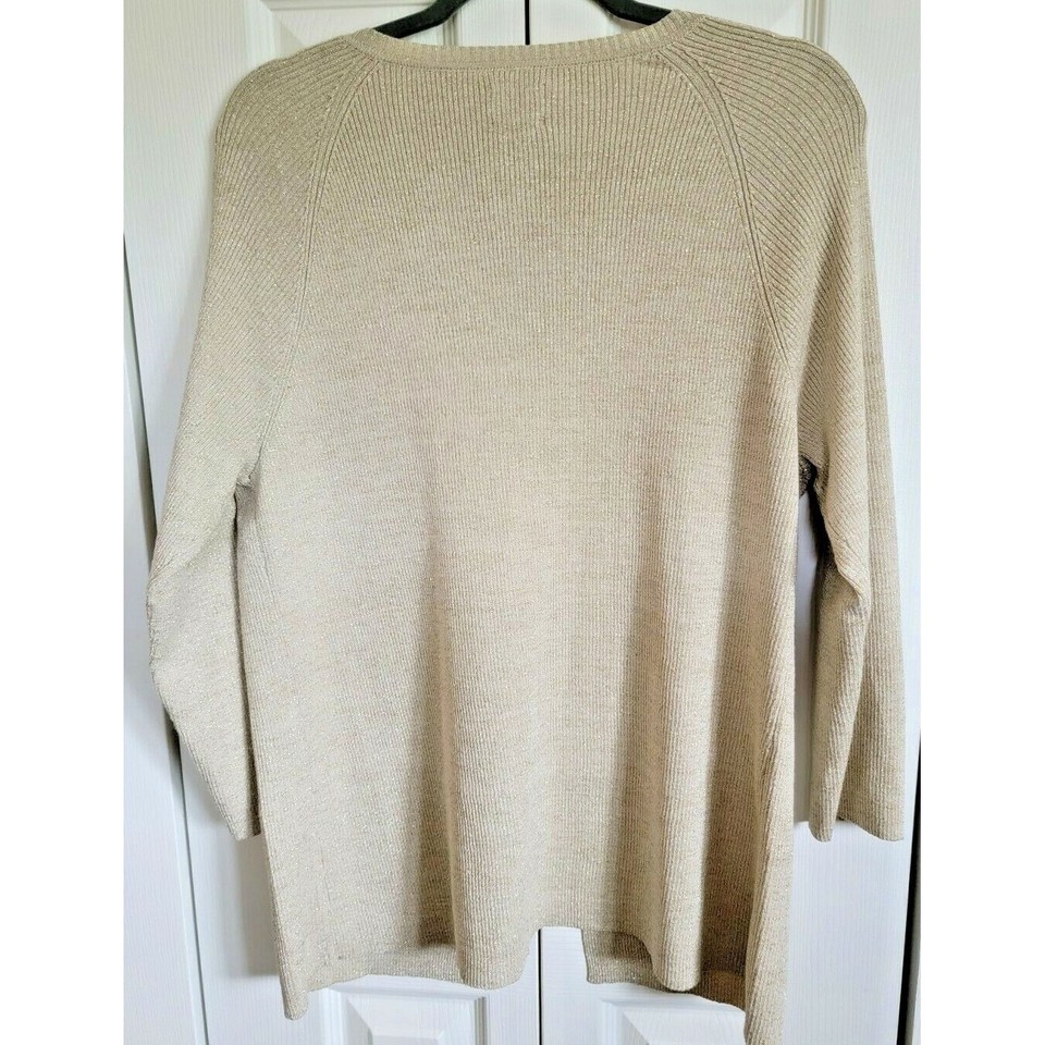 Chicos 2 Sweater Cardigan One Button Knit Gold Shimmery Long Line 2 ...