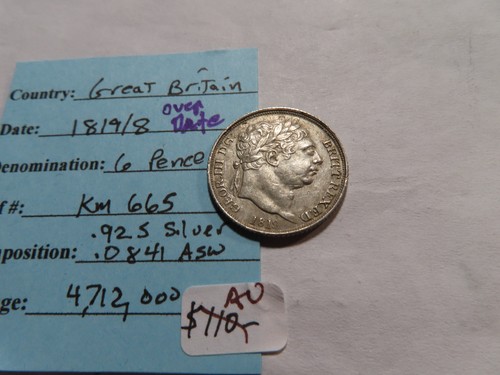 N48 Great Britain 1819 Overdate "8" SILVER 6 Pence AU | eBay