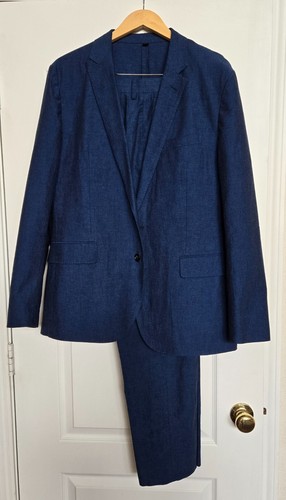 J Crew Ludlow Blue Cotton Linen Suit Jacket 44R and Slim Pants W34 L32 ...