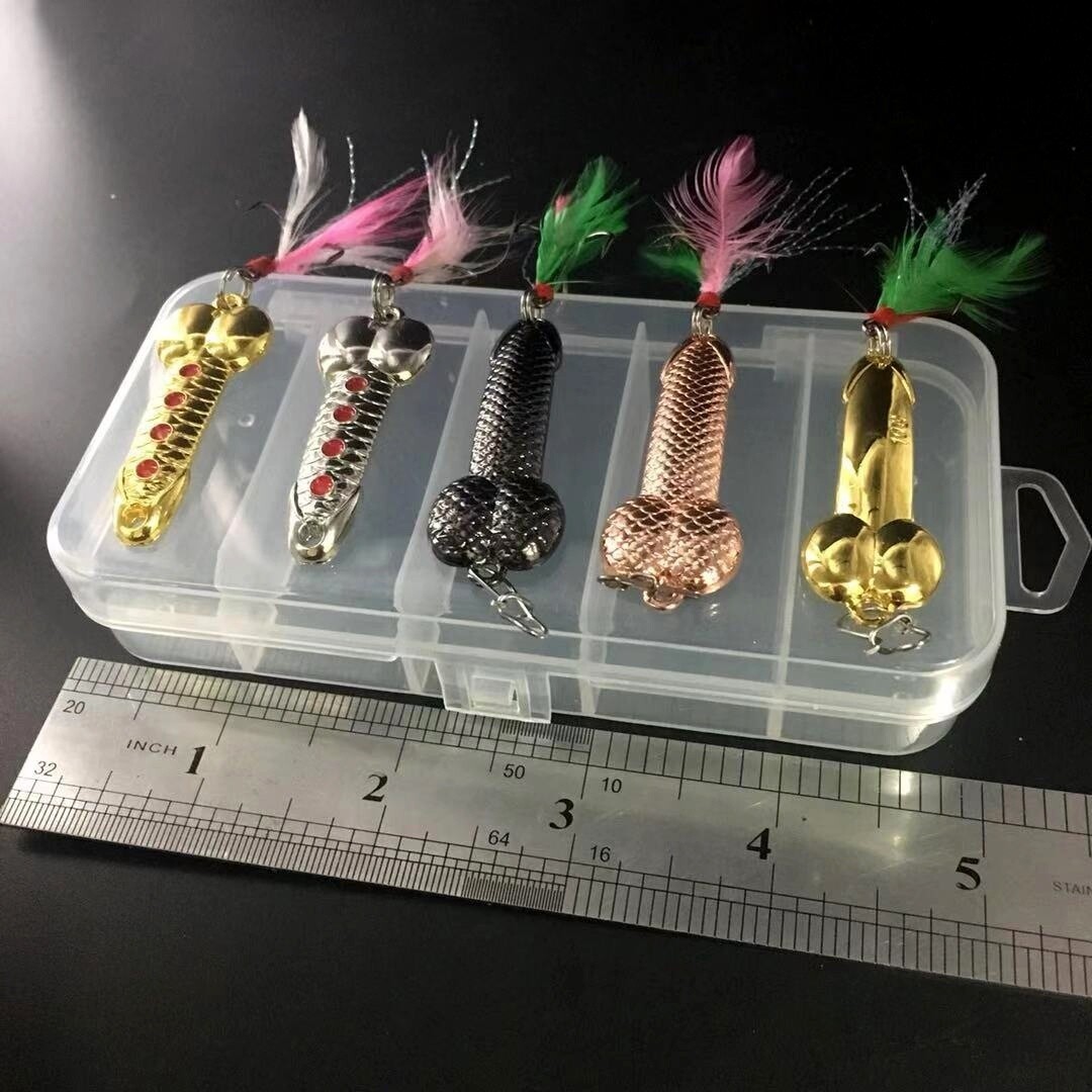 5Pcs/Box Spoon Fishing Lures Metal Dick Penis Bait Crankbait Lure Funny ...