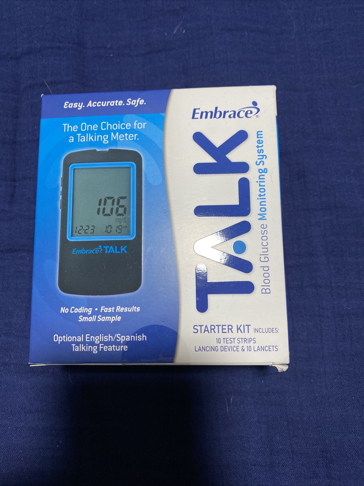 Embrace Talk Blood Glucose Meter English & Spanish w/10 strips Exp 04 ...