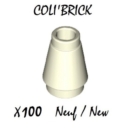 Lego 4589 b - 100x Brique Cone / Cone 1x1 top groove - Blanc / White ...