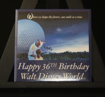 DISNEY WORLD BUTTON PIN 36 YEARS BIRTHDAY ANNIVERSARY EPCOT SHAPE THE ...