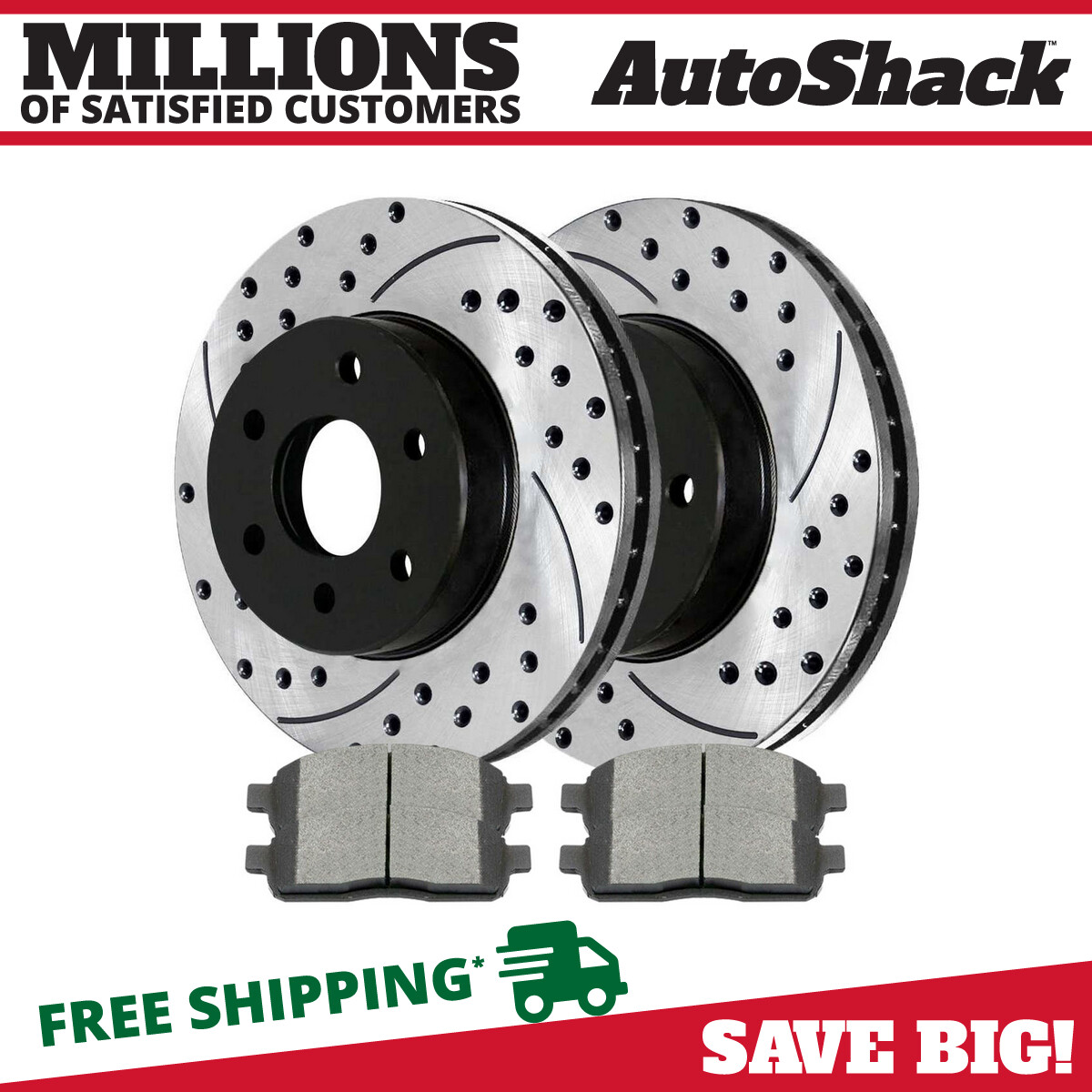 Front Drilled Slotted Brake Rotors Black & Pads for Ford F-150 Lincoln ...