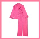 VICTORIA'S SECRET SATIN PJ SET HOLLYWOOD PINK PAJAMA TOP & PANTS NWT XL ...