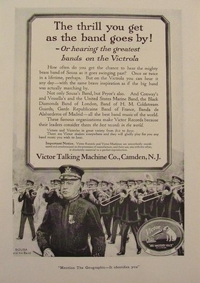 1919 VICTOR Talking Machine SOUSA & His Brass Band Marching Print Ad ...