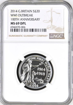 2014 £20 Silver WW1 100th Anniversary Coin NGC MS69 DPL Commemorative ...