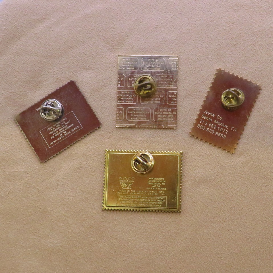 Four Vintage USPS Stamp Pins Elvis-29 Pueblo-13 Lacemaking-22 Kansas-20 ...