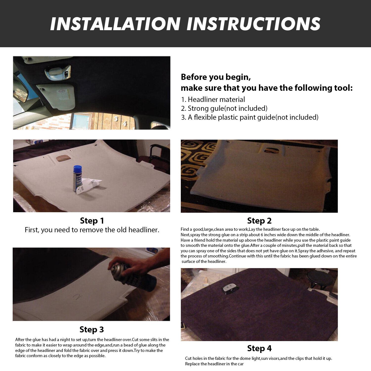 Foam Headliner Fabric Car Roof Hood Liner Repair Auto Interior Trims ...