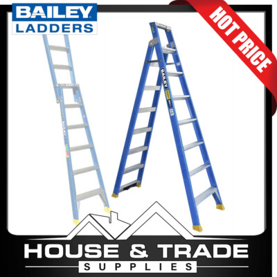Bailey Ladder 2.4m | 3.8m 8 Step Dual Purpose Fibreglass 150kg FS13670 ...