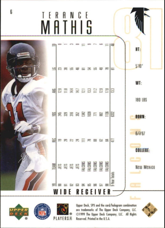 1999 SPx Football Card #6 Terance Mathis | eBay