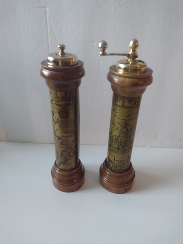 Vtg Acciaio Temperato Italian Pepper Grinder & Salt Shaker Wood Brass ...