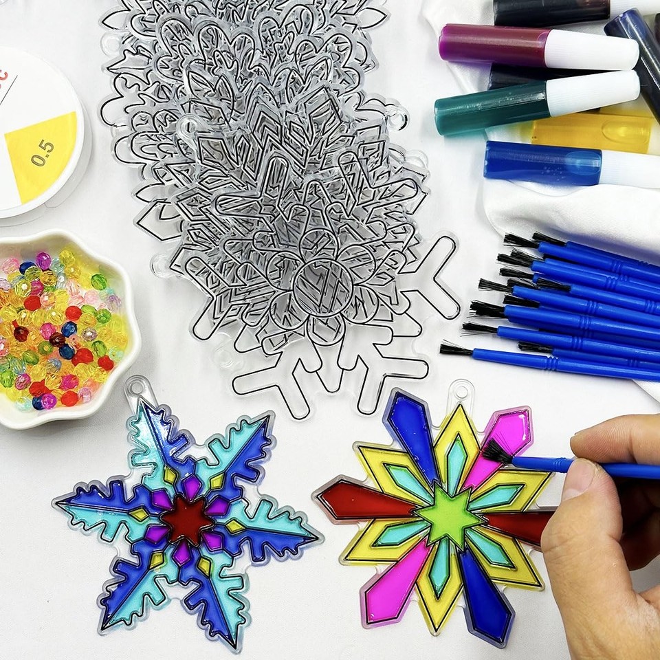 Snowflake Suncatcher Kit 32Sets Winter Snowflake Suncatchers Window Art ...