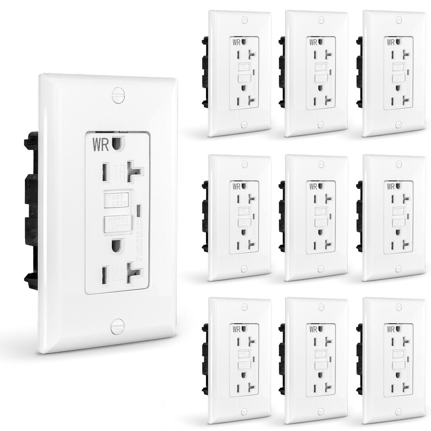 20A AMP WHITE GFCI Outlet Receptacle, 10pk Tamper Resistant - WR GFCI ...