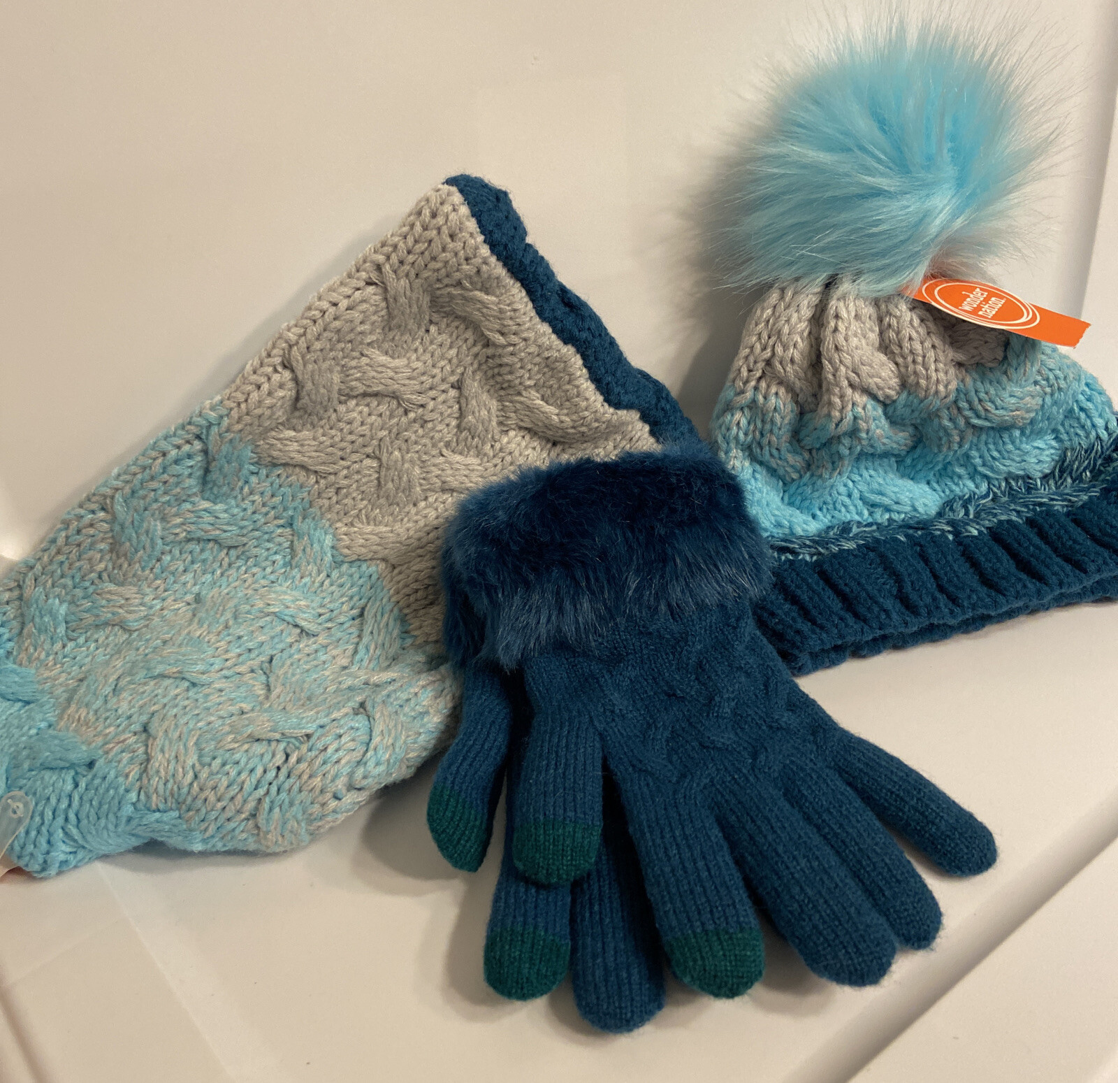 3 Pc Set Wonder Nation Girls Pom Hat Snood And Fur Gloves Hat Glove ...