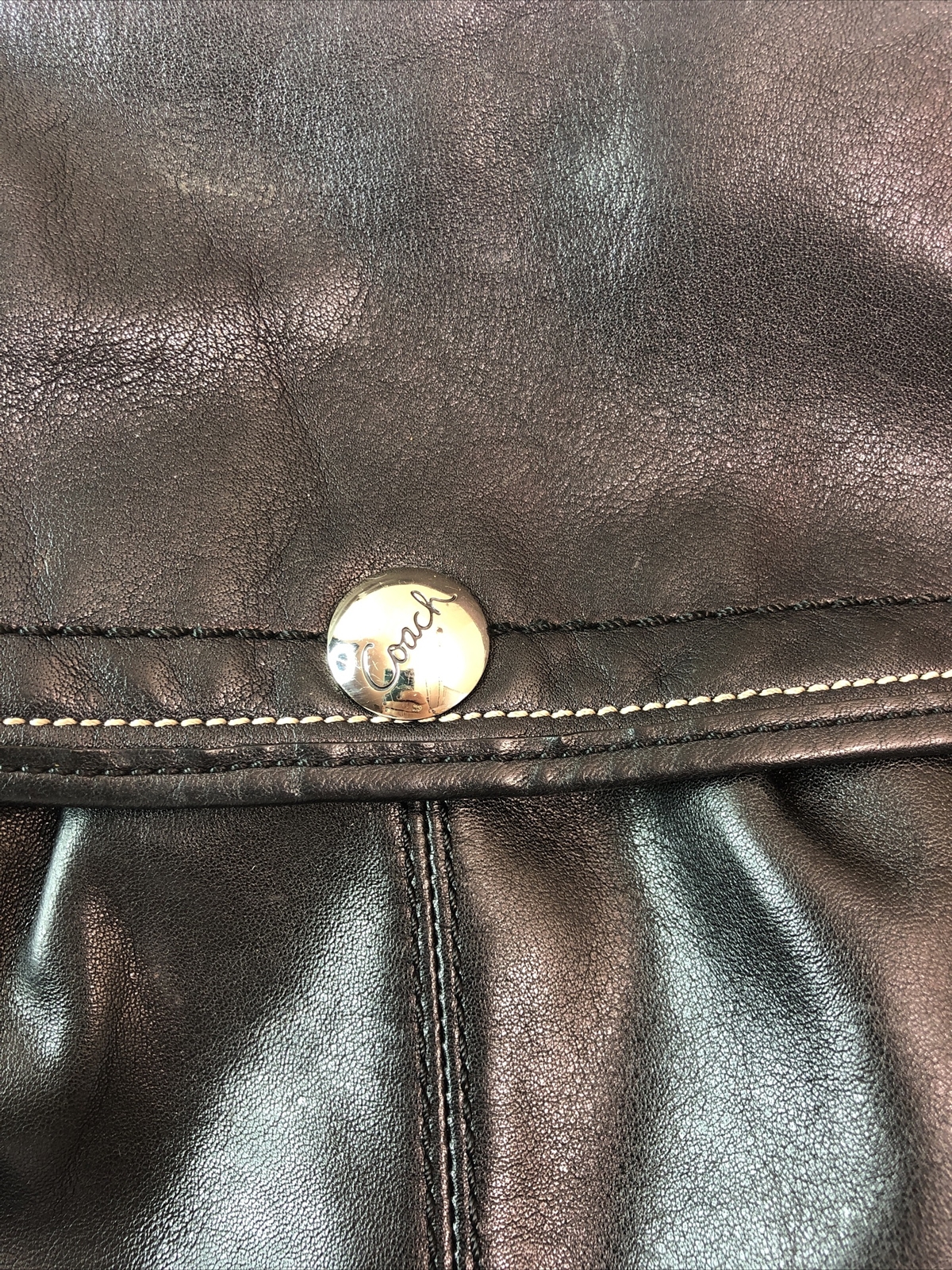 Coach Black Leather Pleated Shoulder Bag Handbag Satchel Purse F13729 ...