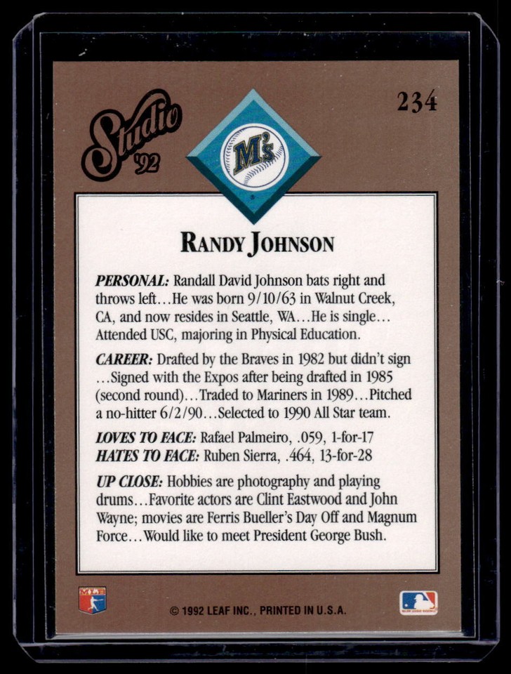 1992 Studio #234 Randy Johnson Near Mint or Better | eBay