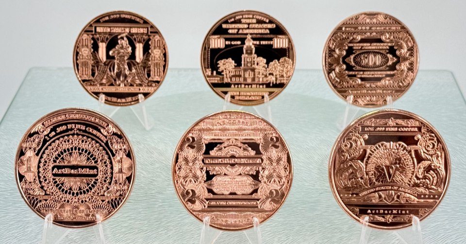 Copper Bullion Art Coins * US Currency Art * Six-Piece Set * Minted in ...