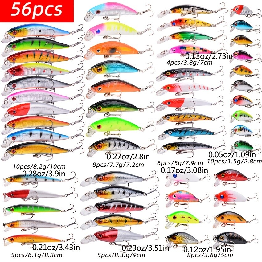 56pcs Bass Fishing Lures Kit - Top Water Baits Tackle Crankbait ...