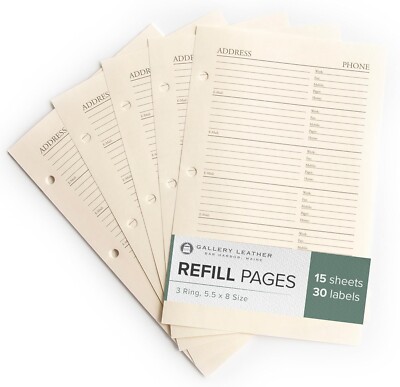 Address Book Refill Pages - 3 Ring 5.5 X 8 Size, 15 Sheets, 30 Pages ...