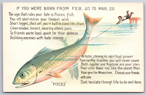 Zodiac~Pisces~”Fish”~Born Feb 20 To Mar 20~Horoscope~Do & Dare~c1910 | eBay