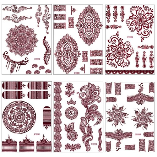 Red Brown Women Henna Stickers Waterproof Mehndi Stickers Fake Tattoo ...