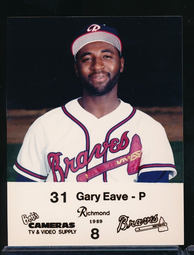 1989 Richmond Braves Team issue Photo card Gary Eave 4x5 Bob's Cameras ...