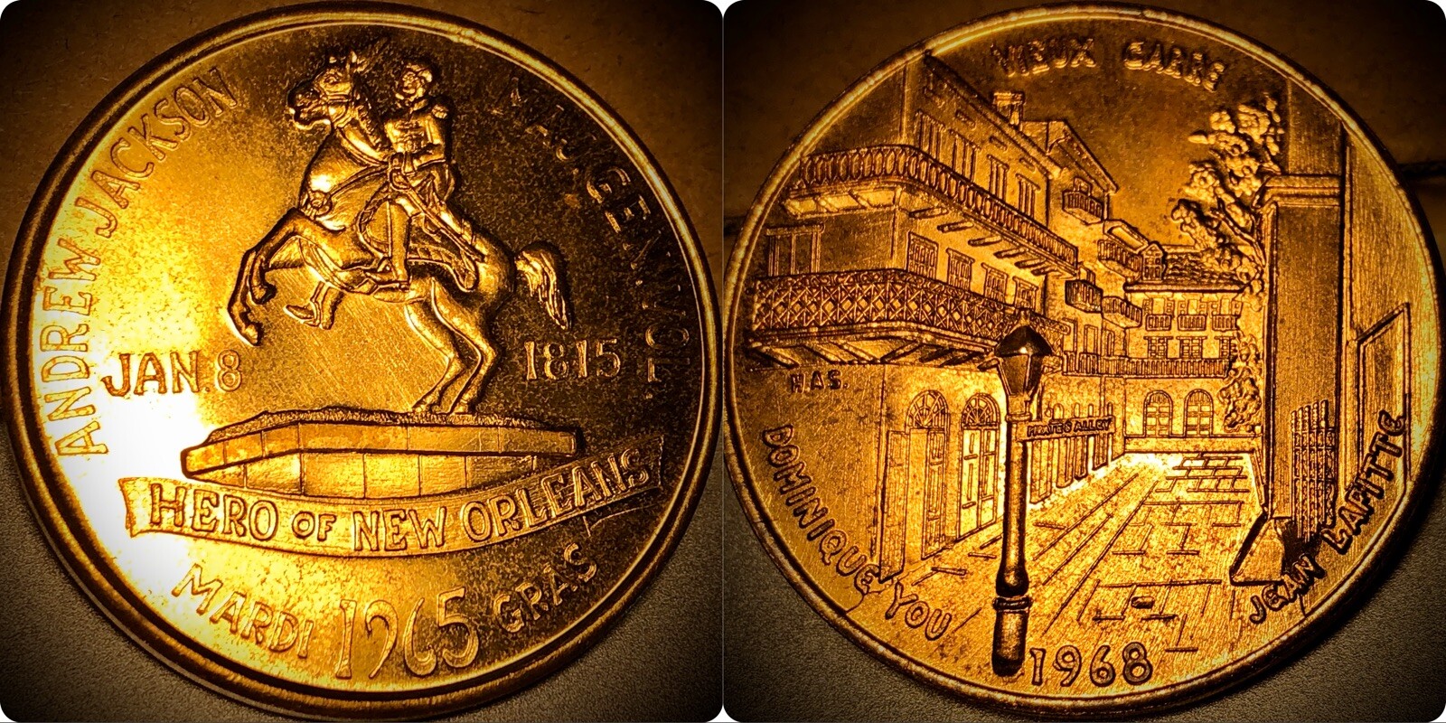 1965 Andrew Jackson & 1968 Vieux Carre Jean Lafitte Elks Heavy Bronze ...