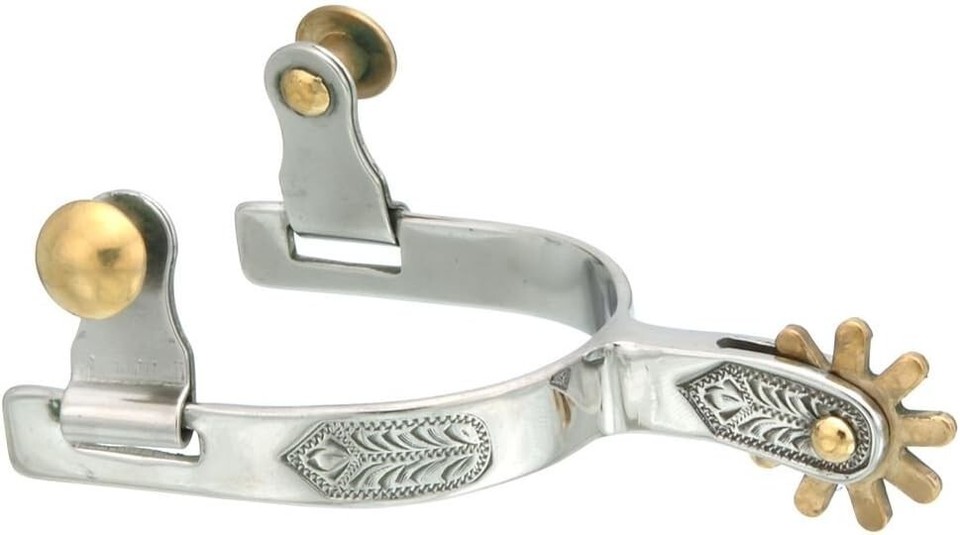 Premium Equestrian Youth Spurs - 1/2" Engraved Band and 9-Point Brass ...