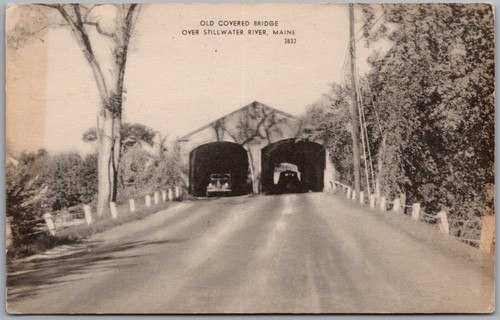 Old Covered Bridge Over Stillwater River Maine Postcard K168 | eBay