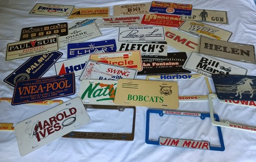 vintage vinyl plastic/metal car dealership license plate & inserts lot ...