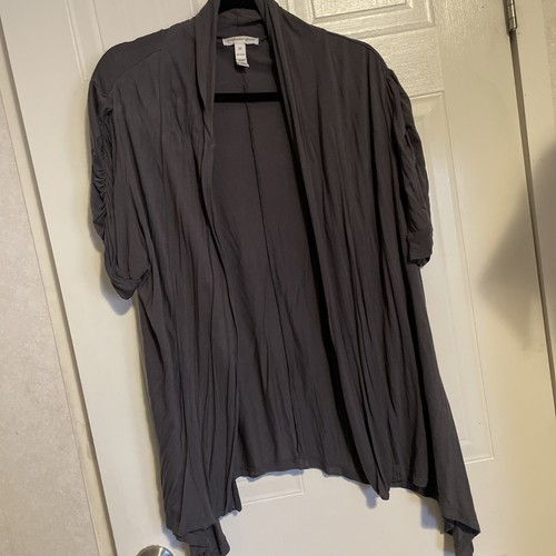 Ambiance Apparel Jacket Ltwght Gray SS Open Waterfall Ruched Rayon ...